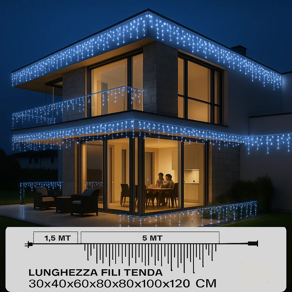Luci Natalizie | tenda luminosa 216 led – 5 m, cavo bianco, luce bianca ...